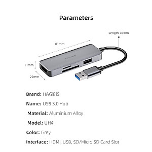 Hagibis USB 3.0 to HDMI Adapter USB Hub Video Converter HD SD/Micro SD Card Reader Docking Station for Mac OS Windows 10/8.1/8/7