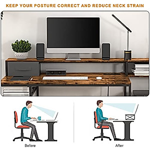 AYEASY Home Office Desk with Monitor Stand Shelf, 66 inch Large Computer Desk with Power Outlet and USB Charging Port, Computer Table with Storage Shelves and Drawer, Study Work Desk, Rustic Brown