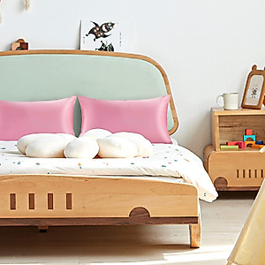 NTBAY Silk Satin Toddler Pillowcases - Set of 2 - Super Soft and Silky 14x20 Pillow Covers - Envelope Closure Pink Cooling Travel Pillow Cases for Nursery, Kids, Boys and Girls, 14 x 20 Inches