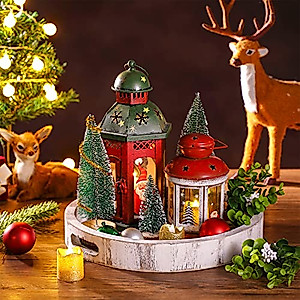 Spiareal Christmas Wood Round Tray Table Decorative Serving with Handles Rustic Coffee Candy Wooden Trays Farmhouse Decor for Birthday Party Tea Supplies(Candy Style)