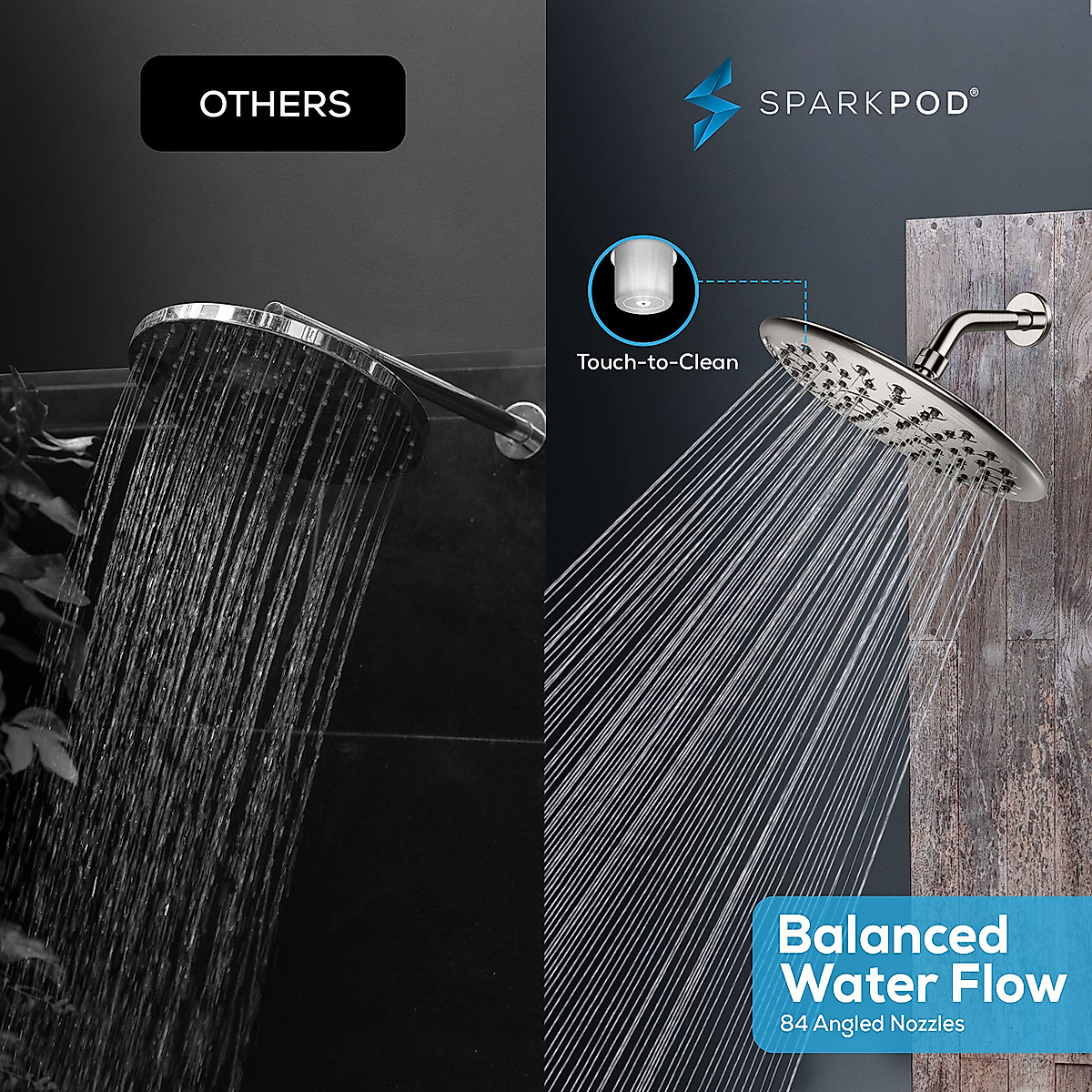 SparkPod 9.5 Inch Large Rain Shower Head - Luxury Rainfall Shower Head - High Pressure Showerhead, Full Body Coverage with Anti-Clog Silicone Nozzles -No Hassle, Easy Install (1/2 NPT, Brushed Nickel)