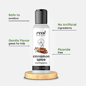 Real Skin Care Coconut Toothpaste | Handmade in The USA | Cinnamon Spice | All Natural Organic Fluoride Free Toothpaste for Healthy Smiles | Flavored Toothpaste for Adults & Kids with Essential Oils