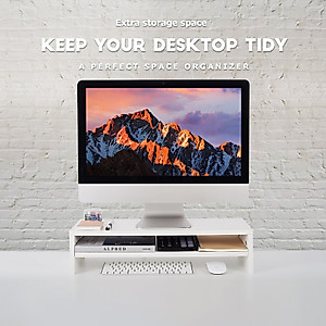 BEYGORM Monitor Stand Riser, 2 Tiers Screen Stand for Laptop Computer/TV/PC/Printer, Multifunctional Desktop Organizer 21.6L x 7.8" W x 5.2" H (White)