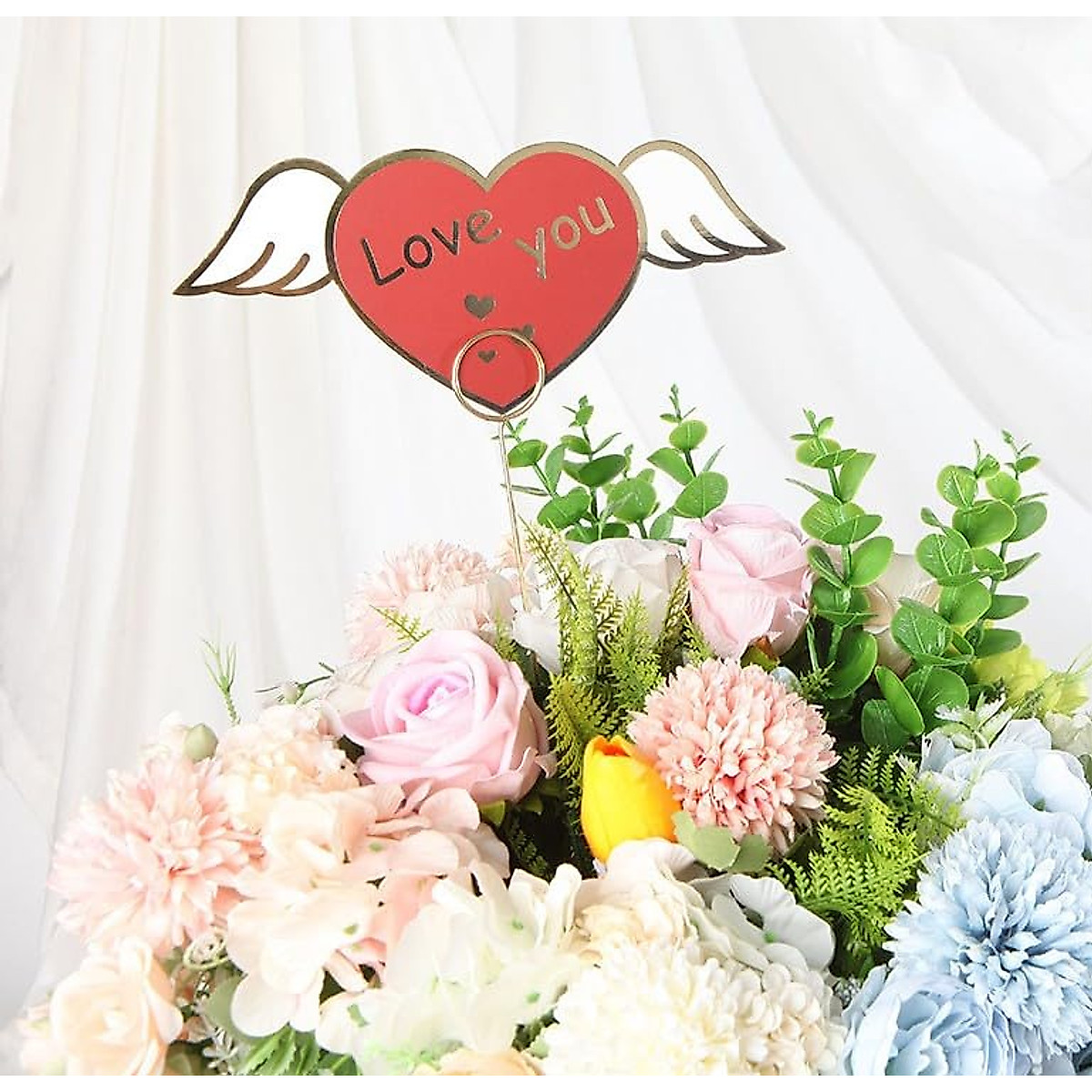 40Pcs Metal Wire Floral Place Card Holder,Picture Holders, Photo Clip Holder,Flower Card Holder Stick for Wedding Party Birthday Cake Topper Shower Party Flower