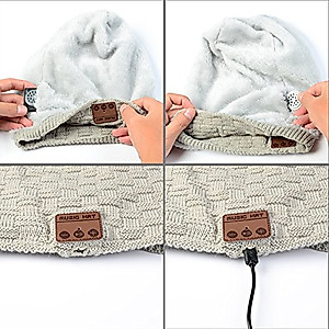 Happy-top Wireless Headphone Music Beanie Hat Winter Soft Warm Knit Thick Skull Cap with Stereo Headset Speaker Mic Hands-Free for Men Women Outdoor Sports Skiing Running Skating (Grid Gray)