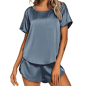 Ekouaer Satin Pyjamas Woman Sleepwear Pajama Shorts Set Silky Night wear Pjs Sets D.grey M