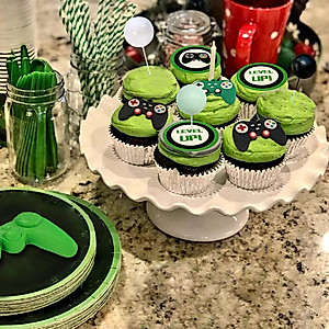 19PCS Video Game Themes Cake Toppers Game Controllers Cake Decorations Gaming Party Decoration for Man Or Gaming Party Cake Decoration (Green)