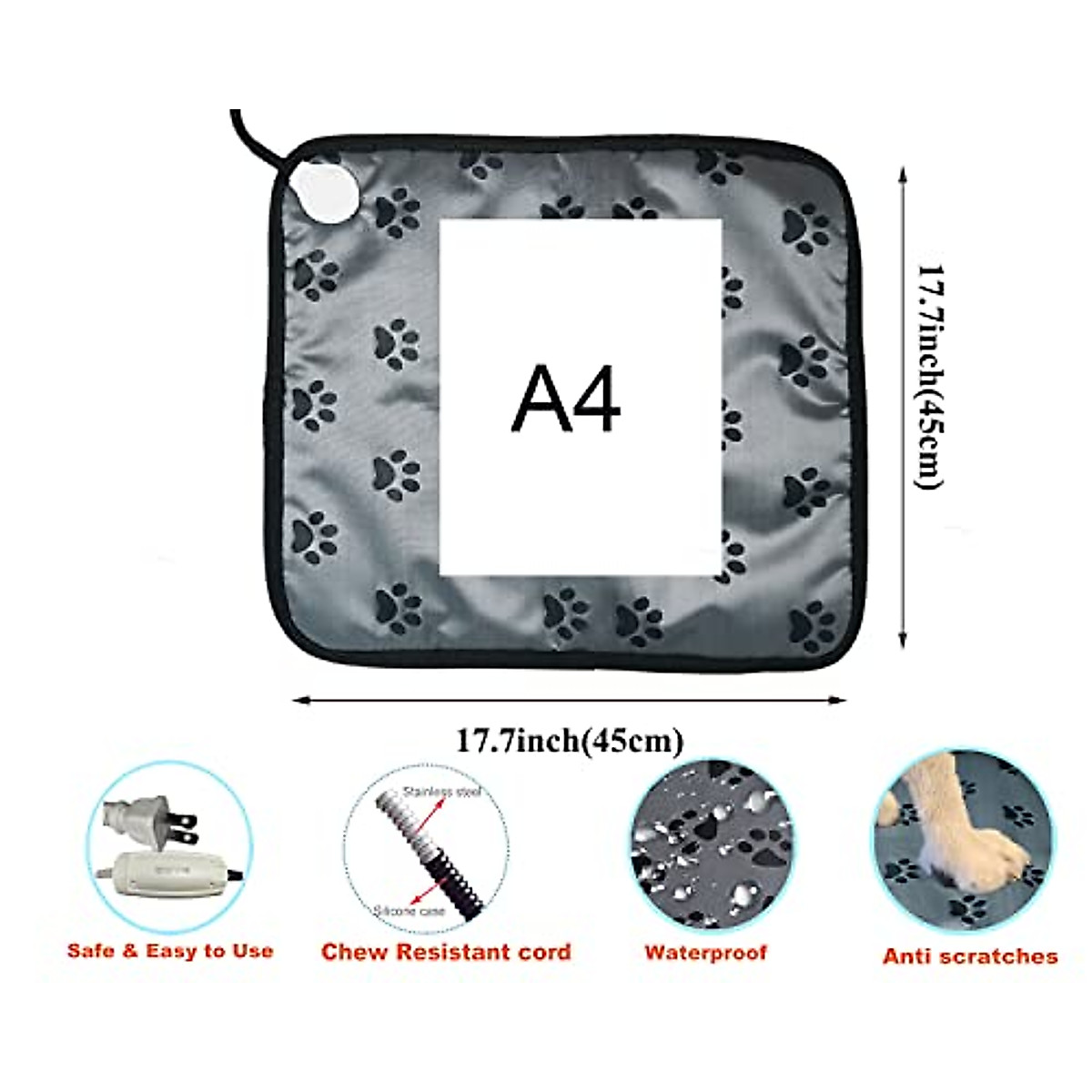 DEOMAN Pet Heating Pad for Small Dogs Cats Heated Bed mat Indoor Electric Cat Heating pad Waterproof Dog Heating pad Chew Proof Cord,Easy Clean