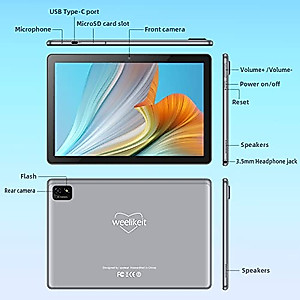 weelikeit Android 12 Tablets 10 inch, 6GB RAM 128GB ROM Tablet, 2.0GHz Octa-core Android Tablet with 5G WiFi,10.1 IPS Glass Touch Screen, 6000 mAh, Bluetooth 5.0, 8MP+13MP Cameras, GPS(Gray)