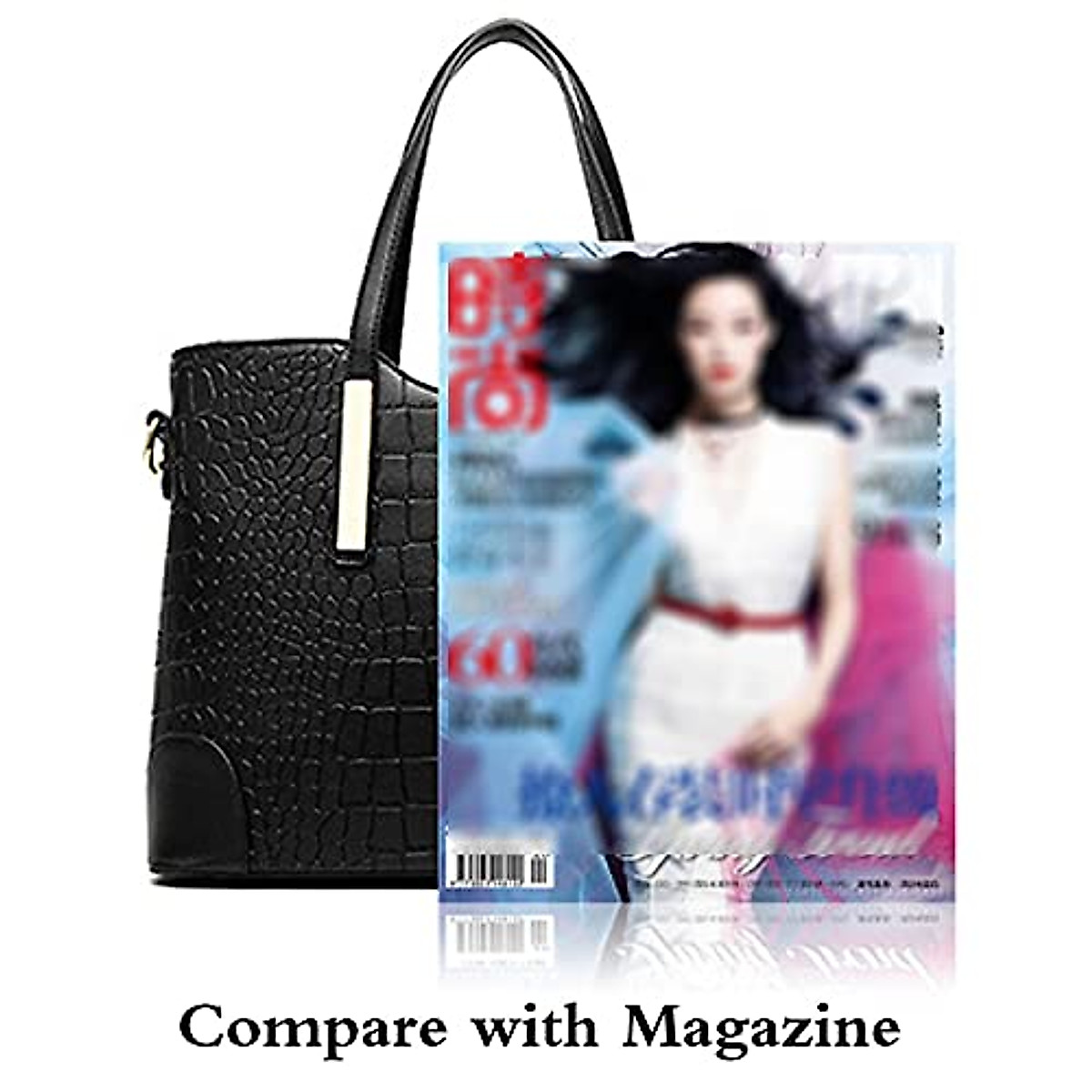 FiveloveTwo Women Ladies 2Pcs Purse and Handbags Tote PU Stiching Top Handle Satchel Shoulder Bag Clutches Black