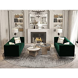 ANTTYBALE 2PCS Mid Century Modern Button Tufted Velvet Living Room Couch Loveseat Sofa with Gold Metal Legs and 2 Throw Pillows, 89 inch (2pcs Green)