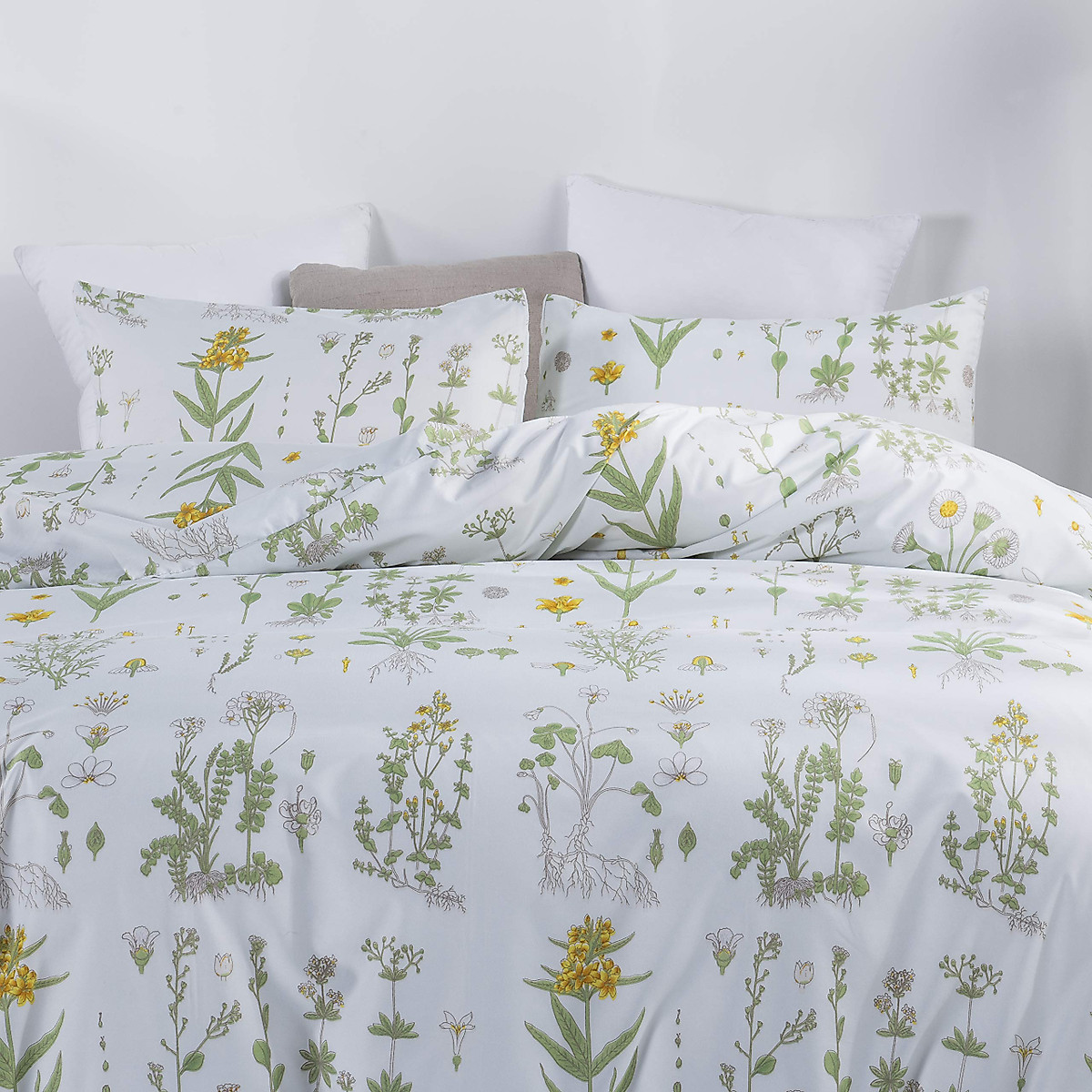 GETIANN Floral Duvet Cover Set Full/Queen Comforter Cover Set Spring Plant Printed 90"x90"（1 Comforter Cover and 2 Pillow Shams Soft Bedding Set