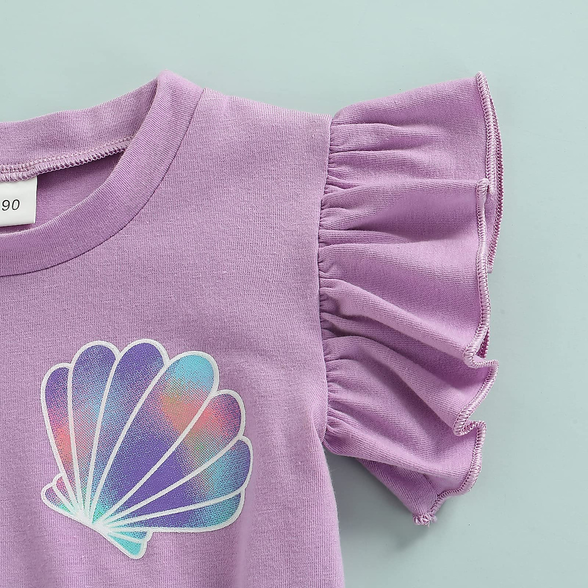 Toddler Kid Baby Girls Outfits Fly Sleeve Shell Crop Tops T-Shirt Mermaid Flared Pants Summer Birthday Clothes 1-6T (Purple, 3-4T)