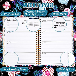 2024 Daily Planner with Stickers - 8.66"×6.2" January 2024 - December 2024 Happy Planners with Tabs, Twin Wire Spiral Binding Thick Paper Weekly and Monthly Academic Agenda Daily Notebook Pattern L