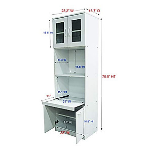 Kings Brand Furniture Danbury Tall Kitchen Pantry, Microwave Storage Cabinet, White, 23" W x 15" D x 70" H