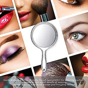 Jetec Hand Mirror Double-Sided Handheld Mirror 1X/ 2X Magnifying Mirror with Handle Transparent Hand Mirror Rounded Shape Makeup Mirror (Clear)