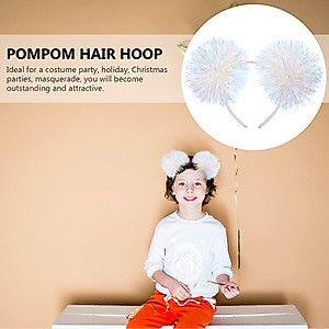 Tinsel Bling Pom Pom Headband Pom Pom Headband Pom Pom Headbopper Pom Pom Costume Headwear for Adults Pom Pom Hair Band White Springs Head Bopper Alien Head Boppers