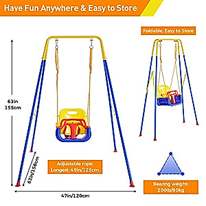 FUNLIO 2 in 1 Swing Set for Toddler & Baby Jumper, Heavy Duty Kids Swing & Bouncer with 4 Sandbags, Foldable Metal Stand for Indoor/Outdoor Play, Easy to Assemble and Store