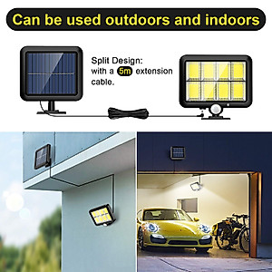 Flaow Solar Lights Outdoor, 2 Pack 320 COB LED Wired Motion Sensor Security Flood Light with 16.4Ft Cable, Adjustable 3 Modes, IP65 Waterproof Wall Lights for Garage Garden Yard(5800K)
