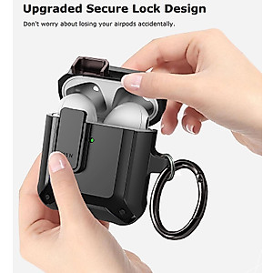 GARTOO for Airpods Case 2nd 1st Generation Lock with Cleaning Kit, Rugged Armor airpod 2nd 1st Gen Protective Cover Men Women with Cleaning Pen for Apple Airpod 1/2 Case (Black)