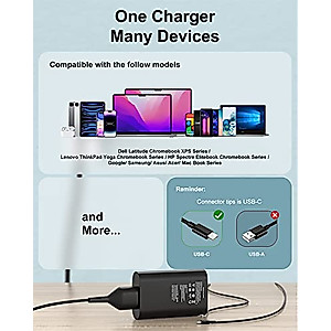 65W 60W USB-C Charger for Dell Laptop: Dell Latitude 5530 7430 5420 7420 5430 5520 7340 5540 7530, for Dell Inspiron 14 7420 7425 16 7620 2-in-1 XPS 13 9320 9305 Chromebook 3110 Type C AC Power Cord