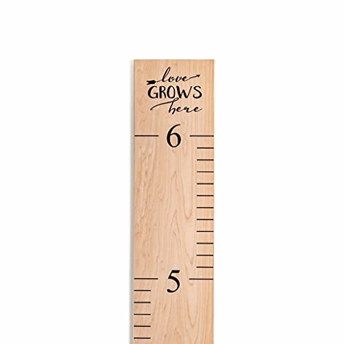 Headwaters Studio Wooden Ruler Growth Chart for Kids, Boys & Girls - Height Chart & Height Measurement for Wall - Kids Nursery Wall Decor & Room Hanging Wall Decor - Love Grows Here - Gray