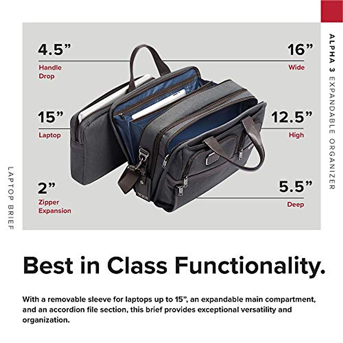 TUMI Alpha 3 Expandable Organizer Laptop Briefcase - 15-Inch Computer Bag for Men and Women - Anthracite
