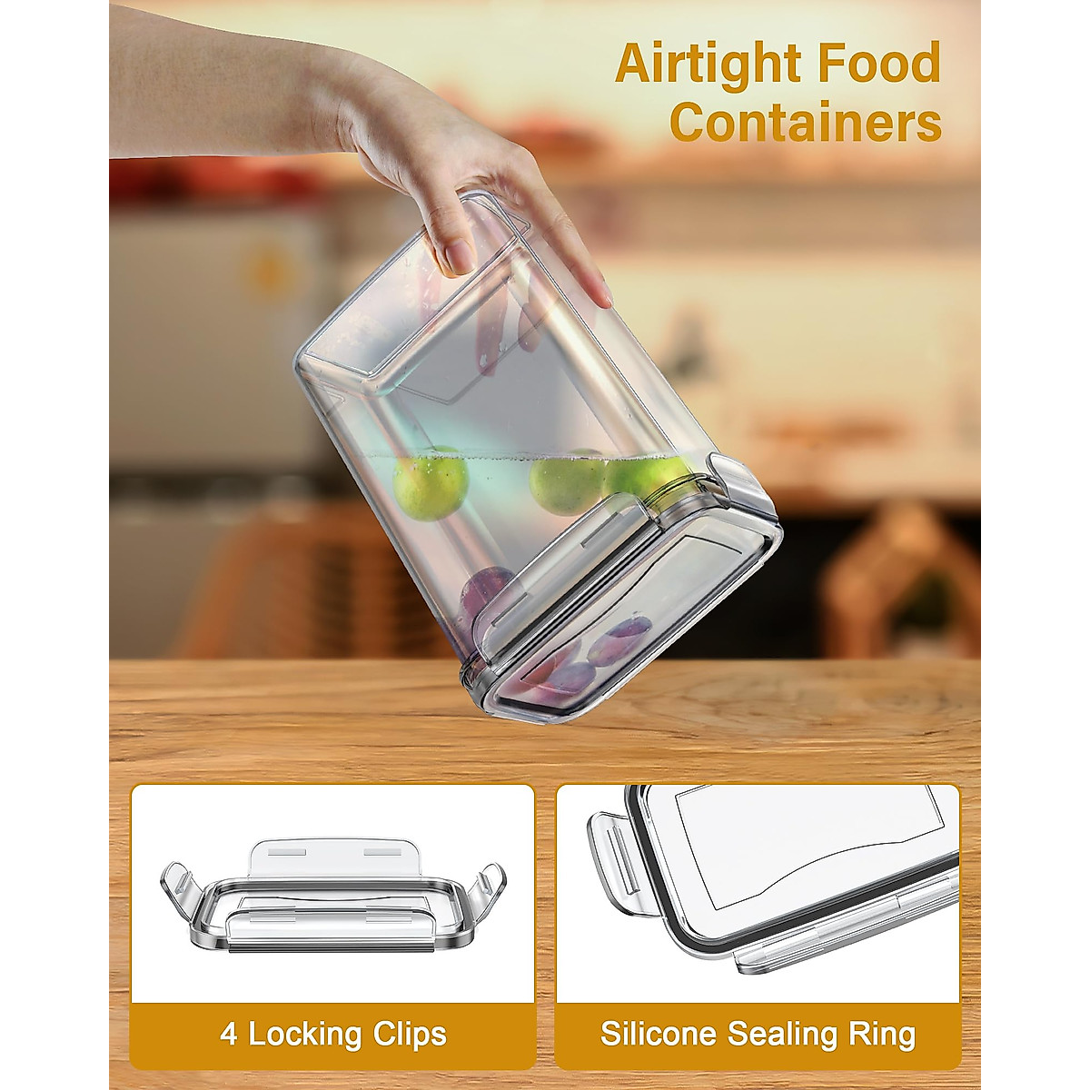 LUSCREAL Airtight Food Containers with Lids, 12 PCS Clear Organizing Containers Kitchen Canisters, Plastic Kitchen Organizers and Storage for Dry Food, Flour and Sugar,Include 20 Labels and 5 Spoons