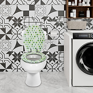 Resin Elongated Toilet Seat with Cover Quiet Close Quick Release Hinges green ceramic mosaic Decorative Toilet Seat Easy to Clean Install Home Decor