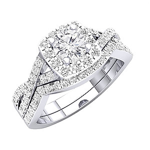 Dazzlingrock Collection 5mm Round White Diamond Swirl Style Halo Engagement Ring Set for Women (Diamond 0.50 ctw, Color I-J, Clarity I1-I2) in 14K White Gold Size 7