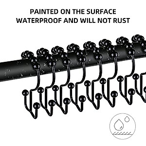 Shower Curtain Hooks Rings Premium Rust Resistant Metal Hook Double Glide Shower Hooks Roller Balls Glide on Shower Rods for Bathroom Curtain, Shower Curtains & Liners, Set of 12 (Silver)