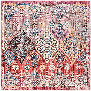 SAFAVIEH Bristol Collection 7' Square Rose / Multi BTL352R Boho Chic Distressed Area Rug