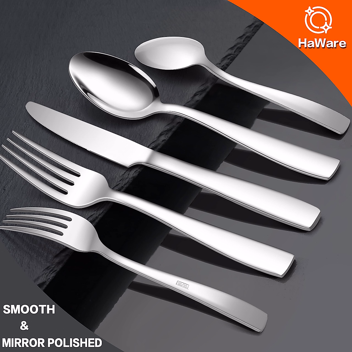 HaWare 18/10 Stainless Steel Flatware, 40-Piece Silverware Set Service for 8, Fancy Tableware Cutlery Set for Home Restaurant, Include Knife Fork Spoon, Mirror Finish Eating Utensils, Dishwasher Safe