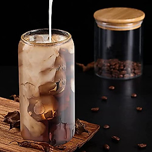 Can Shaped Glass Cups 6pc Set,16 oz Beer Can Glass, Drinking Glasses with Straws and Silicone Sleeves for Iced Coffee, Iced Tea, Cocktail, Whiskey, Wine, Soda, Water, with 2 Cleaning Brushes