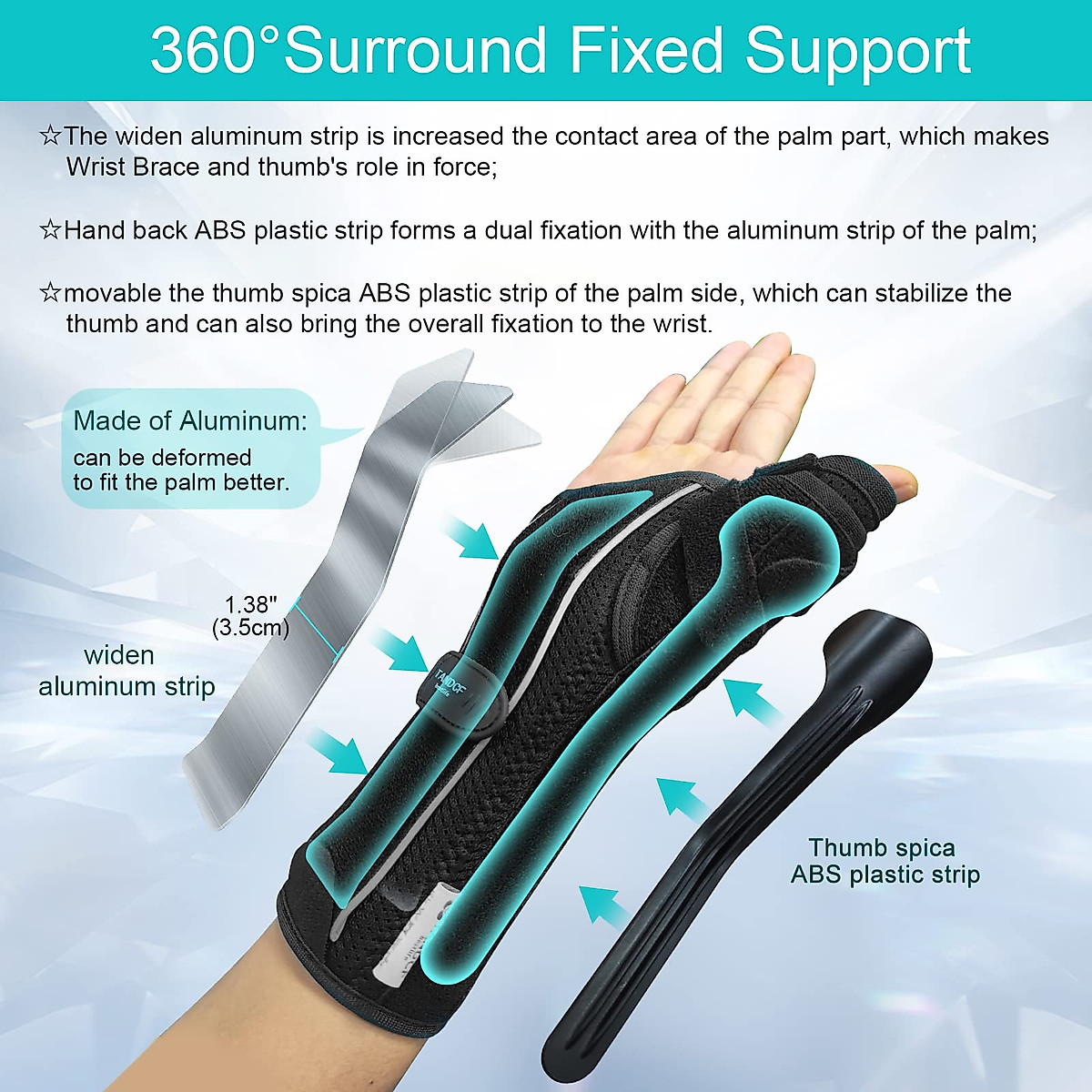 TANDCF bestlife Unisex Universal Wrist Lacer Thumb Spica Splint for Carpal Tunnel Syndrome & De Quervain’s Syndrome,Adjustable Night Wrist Thumb Support Brace with Splints Right Hand For Women & Men,Great for Tendonitis,Arthritis,Wrist Pain,Sprain,Sports