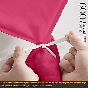 SGI bedding 3 Piece Full/Queen Size Duvet Cover - 600 Thread Count, 1 Duvet Cover 2 Pillows Covers, Premium, Soft, Cooling & Breathable Duvet Cover, Zipper Closure and Corner Ties - Hot Pink