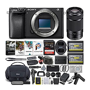 Sony Alpha a6400 Mirrorless Digital Camera (Body Only) Bundle with E-Mount Lens (Black), Shooting Grip and Tripod, Camera System Gadget Bag, 64GB Memory Card, 1300mAh Battery (2-Pack) (11 Items)