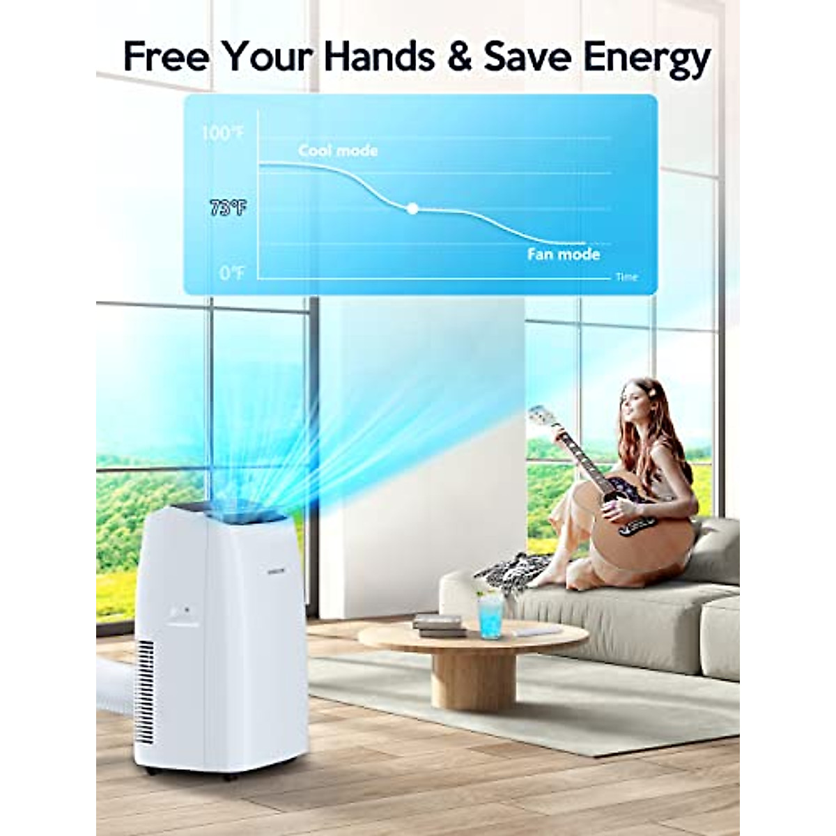 VAGKRI Portable Air Conditioners 14000 BTU ASHRAE (10200 BTU DOE/SACC), 3-in-1 AC Unit with Fan & Dehumidifier Cools up to 700 sq. ft, Smart/Sleep Mode 3 Fan Speeds Auto Swing 24H Timer Remote Control
