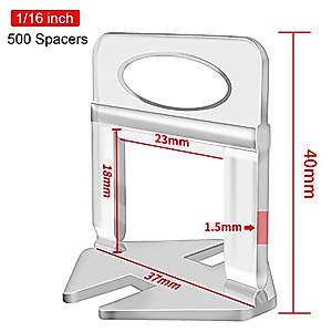 Tile Leveling System Clips - 500-Piece DIY Tiles Leveler Spacers - Tile Leveling System for Professional Ceramic Tile and Stone Installation (1/16 Inch)