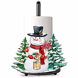 Snowman Paper Towel Holder Meatal, Green Paper Towel Holder Stand Lage, Snowman Christmas Decorations Indoor Home Kitchen Bathroom Decor (6.7*6.7*13.4inch) Winter Farmhouse Bathroom Countertops Decor