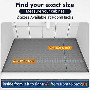 RoomHacks Under Sink Mat for Kitchen Waterproof, 34" x 22" Silicone Under Sink Liner, Kitchen Bathroom Cabinet Mat, Fit 36inch Standard Cabinet Mat Under Sink Organizer Drip Tray Dark Grey