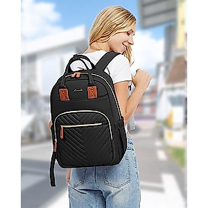 LOVEVOOK Laptop Backpack for Women Men, 15.6 Inch Computer Backpack Purse with USB Port, Fashion Anti-Theft Travel Backpacks, Waterproof Casual Daypack for Work Bag Back Pack, Black