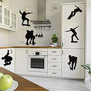 6 Pieces Playing Skateboards Sports Wall Decal Skateboard Wall Decals Home Sticker House Decoration Wallpaper for Living Room Bedroom Kitchen Art Picture DIY for Kids Teen Adult Nursery Baby