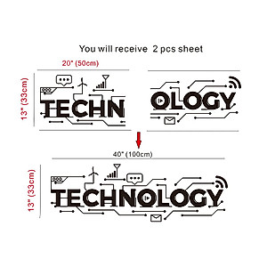 Teens Technology Lettering Wall Art Sticker School Education Science Wall Decal Vinyl Removable Vinyl Wall Mural Poster for Classroom Students Decor TM-33 (Black, 13" H x 40" W)