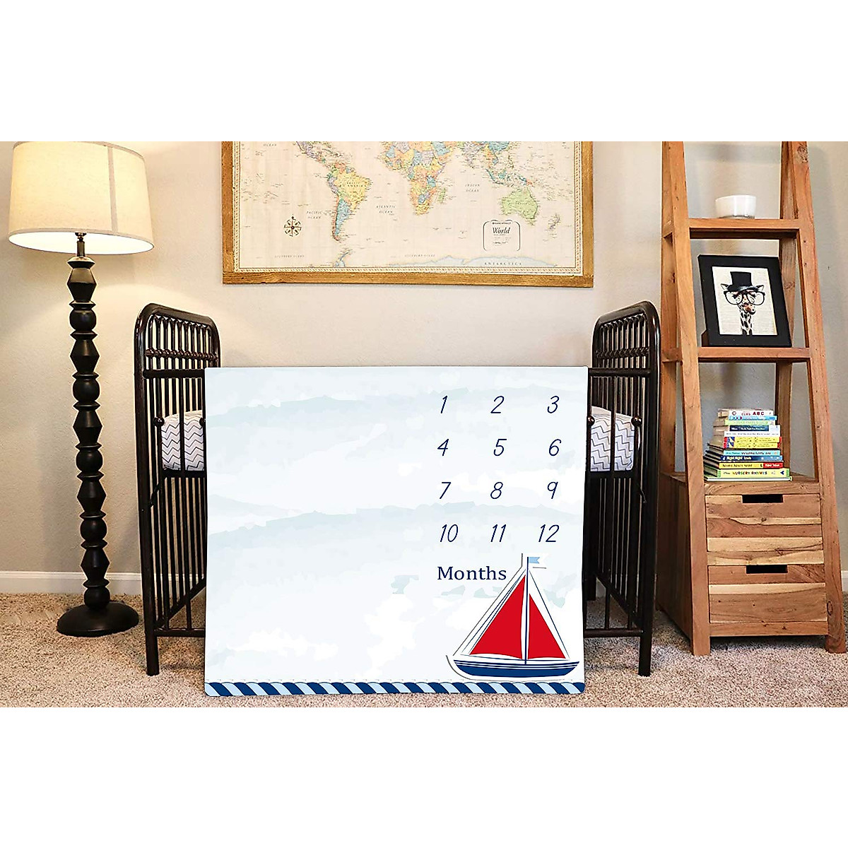Nautical Baby Milestone Blanket Ship Set Sail Photography Monthly Blanket for Baby Shower Growing Infants & Toddlers Props 48"x48" BTZDLU80