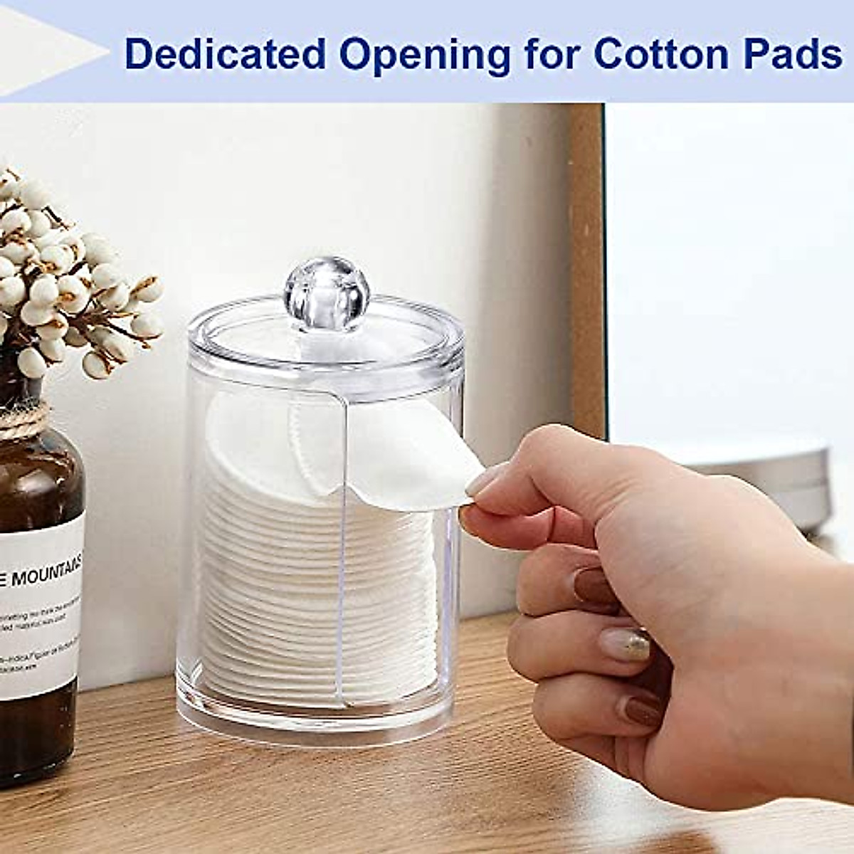 Wellinc 3 Pack Cotton Swab Dispenser, 8/10/10 Oz Qtip Holder Dispenser Set, Storage Organizer Holder Canister Apothecary Jars with Lid for Cotton Rounds, Bath Salts, Makeup Sponges, Hair Accessories