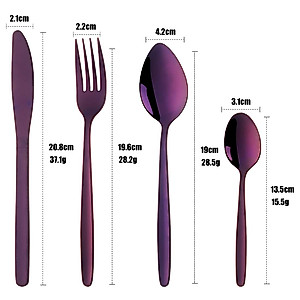 Purple Silverware Set, BuyGo 24-Piece Stainless Steel Camping Flatware Dinnerware Set for 6, Hand Polish, Dishwasher Safe