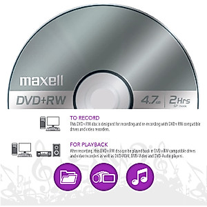 Maxell 634045 DVD-RW Blank Disc - Rewritable 4.7 Gb with Slim Jewel Case, 120min & Max Up to 4x, Superior Archival Life Digital Storage Playback & Up to 1000 Rewrite - 5 Pack