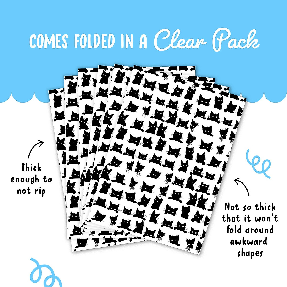 CENTRAL 23 Cat Wrapping Paper - Black Cat - Eco-friendly - 6 Sheets Gift Wrap - For Cat Mom Fur Parent - Comes With Stickers - Gift Wrapping Paper For Christmas Birthday Anniversary Baby Shower