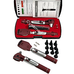 Premium Double Handle Otoscope Set -Otoscope/Great for School -Cynamed (BURGUNDY)